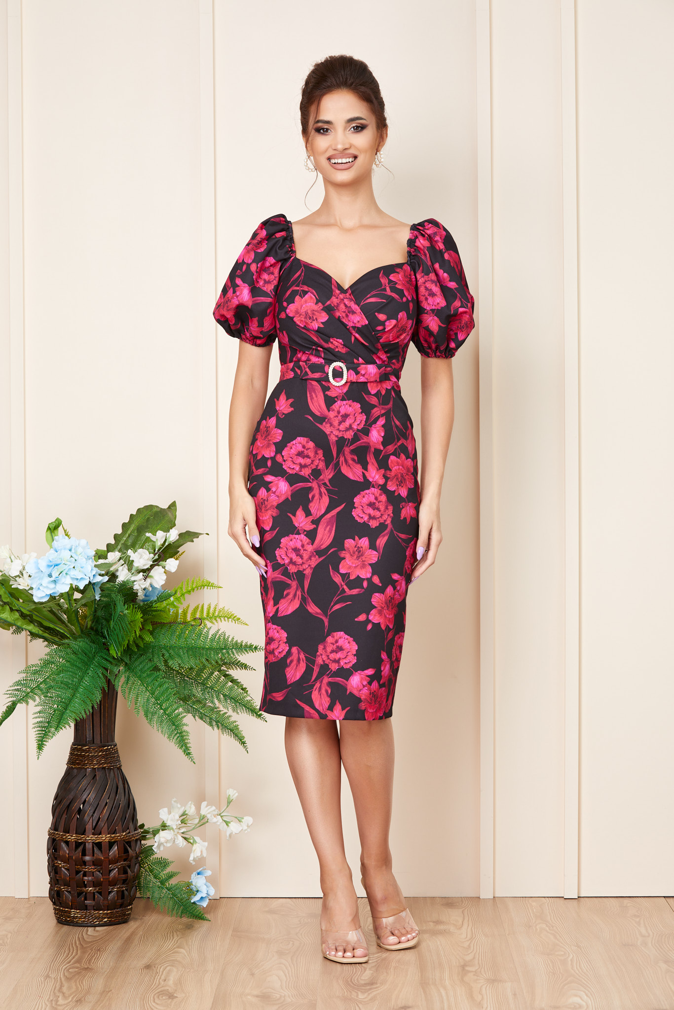 Rochie Candy Ciclam Floral | Rochii casual | rochii-ieftine.net