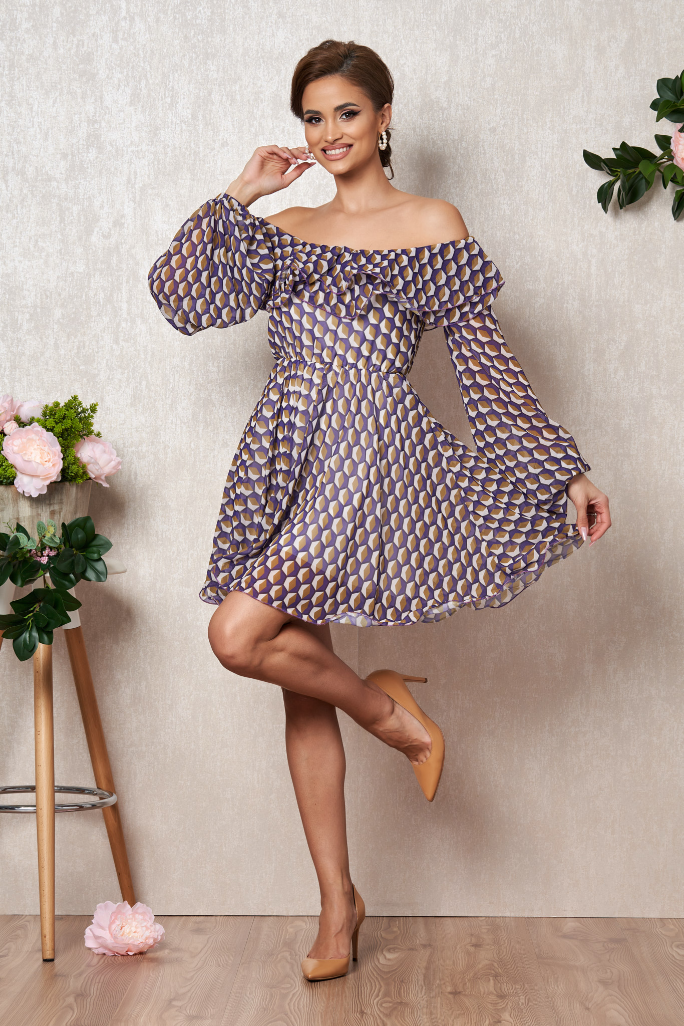 Rochie Yrene Mov Multi | Rochii de seara scurte | rochii-ieftine.net