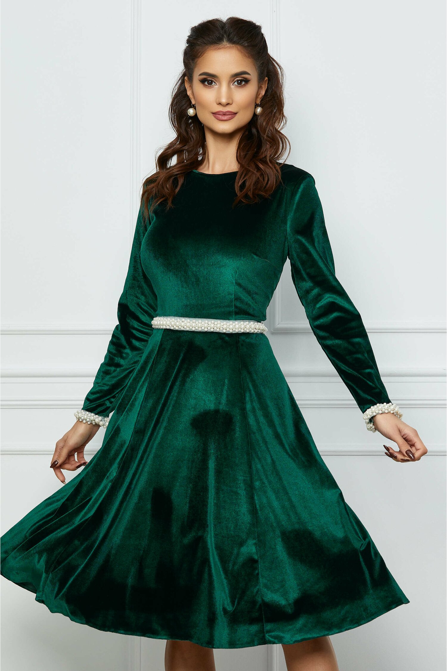 Rochie Moze verde cu dantela la umeri | rochii-ieftine.net